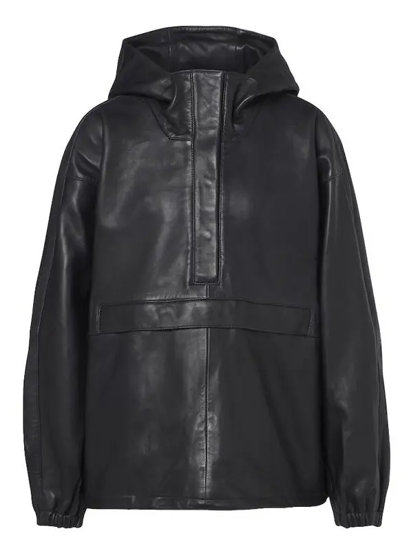 RÓHE Hooded Oversized Leather Jacket - Black