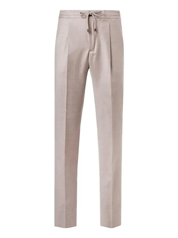 SLOWEAR Virgin Wool Flannel Slim Pants - Beige