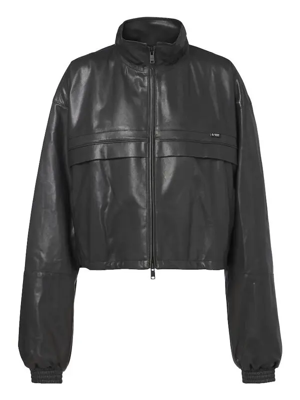 Prada Cropped Leather Jacket - Black