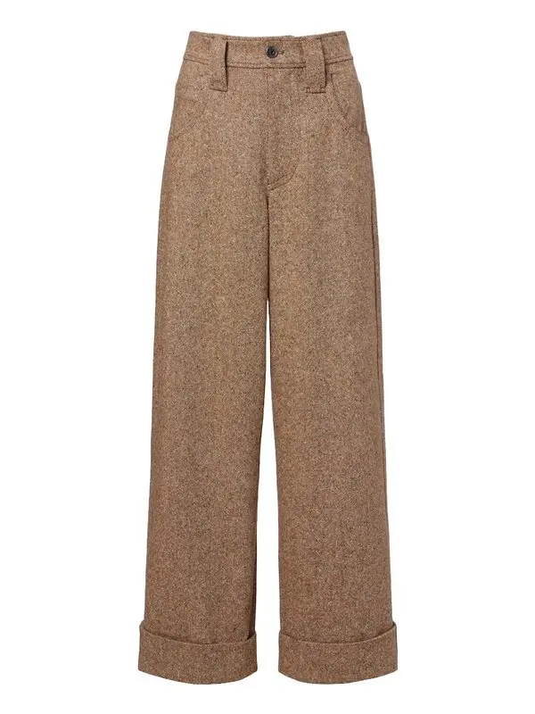 Brunello Cucinelli Monili Wool-blend Flannel Wide-leg Pants - Beige