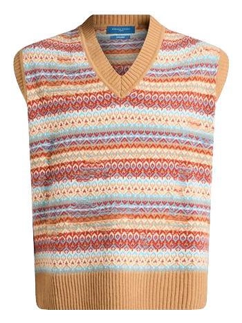 DANIELE FIESOLI Merino Wool Jacquard Sleeveless V-neck Sweater - Beige
