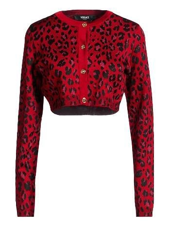 Versace Cropped Cardigan With Leopard Print - Red