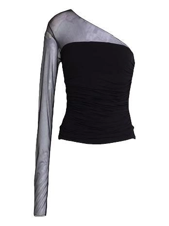 ANIYE BY One-shoulder Stretch Top With Tulle Sleeve - Black