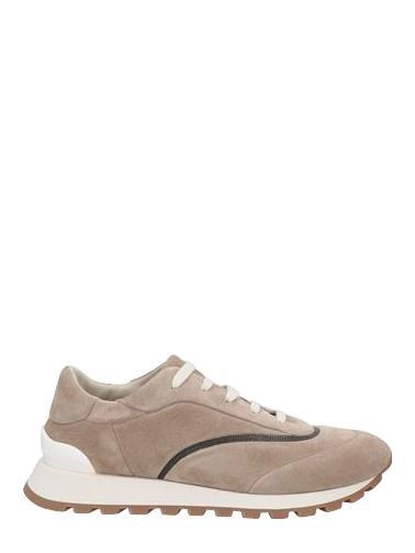 Brunello Cucinelli Taupe Suede Embellished Lace-up Low-top Sneakers - Grey