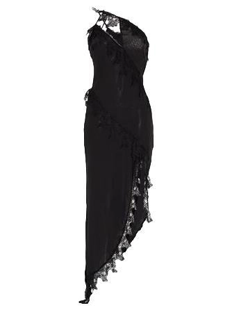 Blumarine One-shoulder Maxi Dress With Lace Trims - Black
