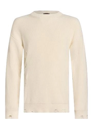 DISCLAIMER Cotton Distressed Crewneck Sweater - Cream