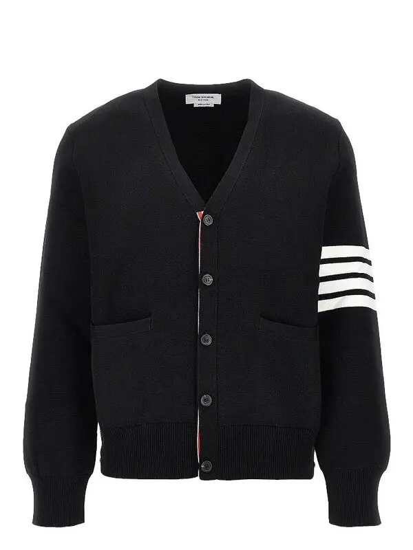 Thom Browne Cotton Cardigan With Four Bar Detail - Black