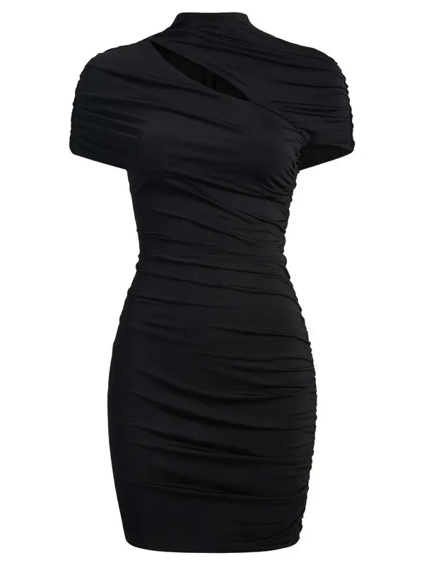 Balmain Draped Jersey Bodycon Dress - Black