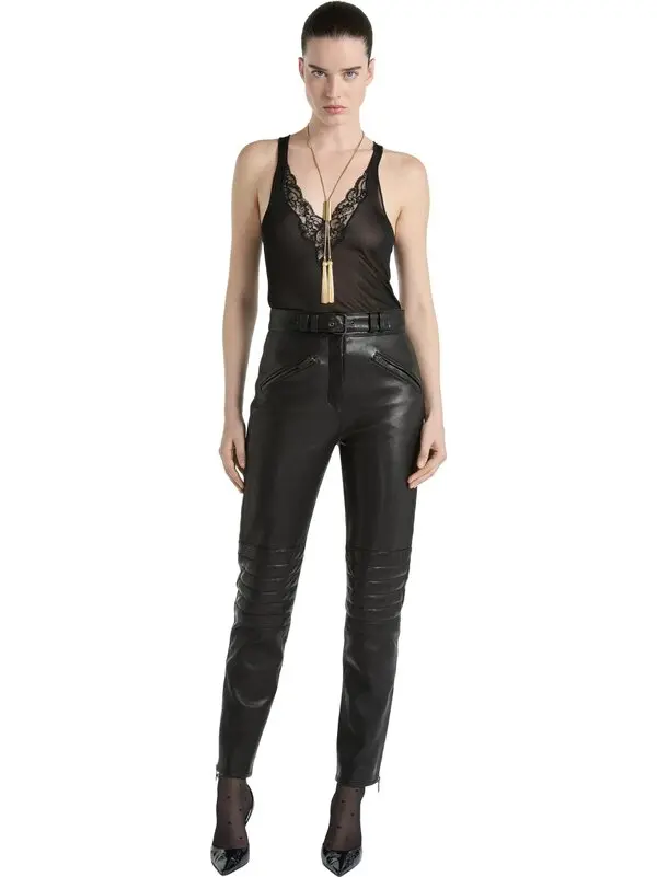 Balmain Lambskin Biker Trousers - Black