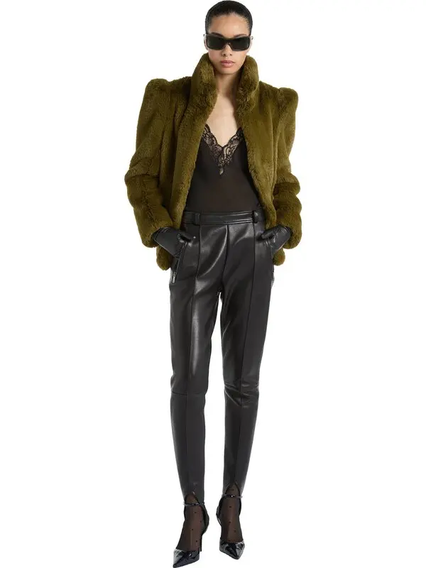 Balmain Stirrup Lambskin Trousers - Black