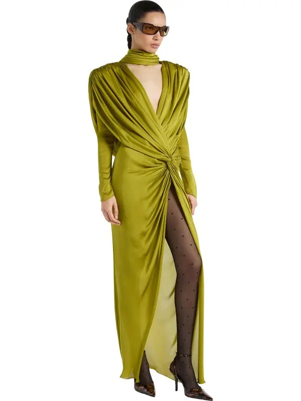 Balmain Long Silk Chiffon Dress - Green
