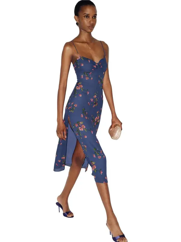REFORMATION Floraison Midi Dress - Blue