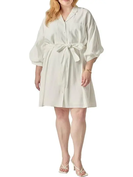 Endless Rose Tie Waist Mini Shirtdress - White