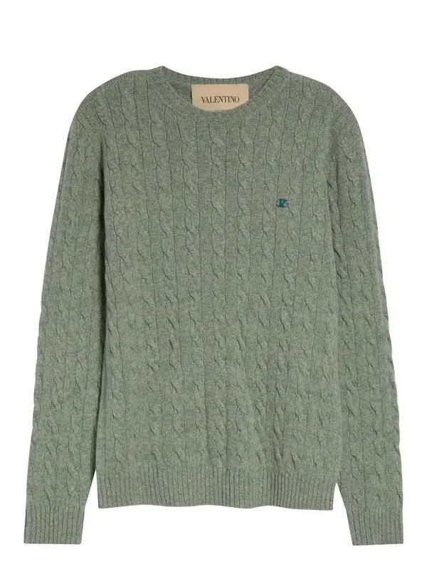 Valentino Garavani Vlogo Signature Cabled Virgin Wool Crewneck Sweater - Stone
