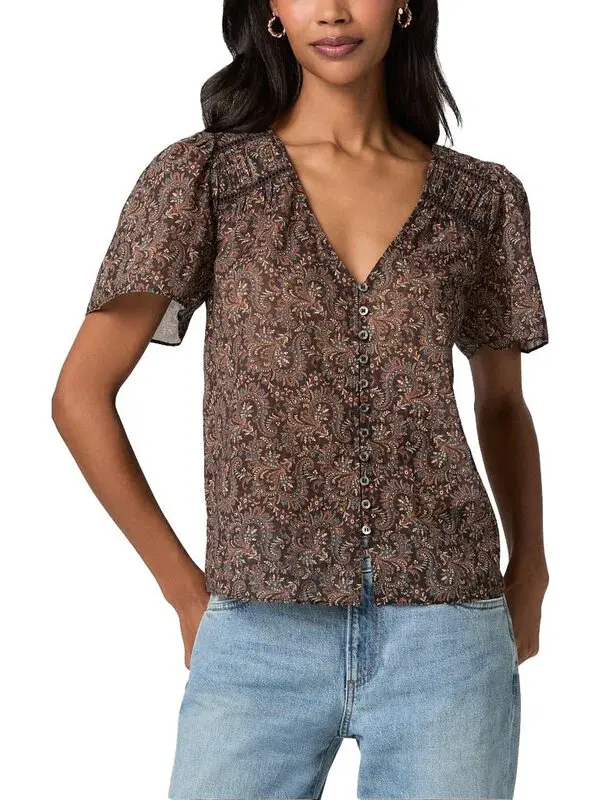 Paige Elodie Paisley Button-up Cotton Top - Dark Brown Multi