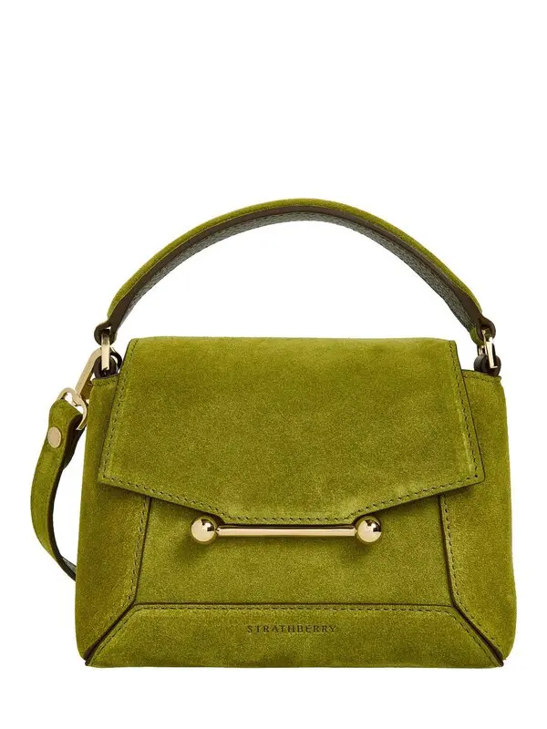 Strathberry Nano Mosaic Suede Top Handle Bag - Lime/khaki