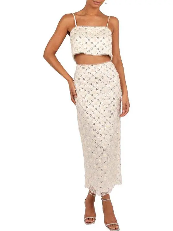 PETAL & PUP Bottega Sequin Lace Crop Top & Skirt Set - Cream