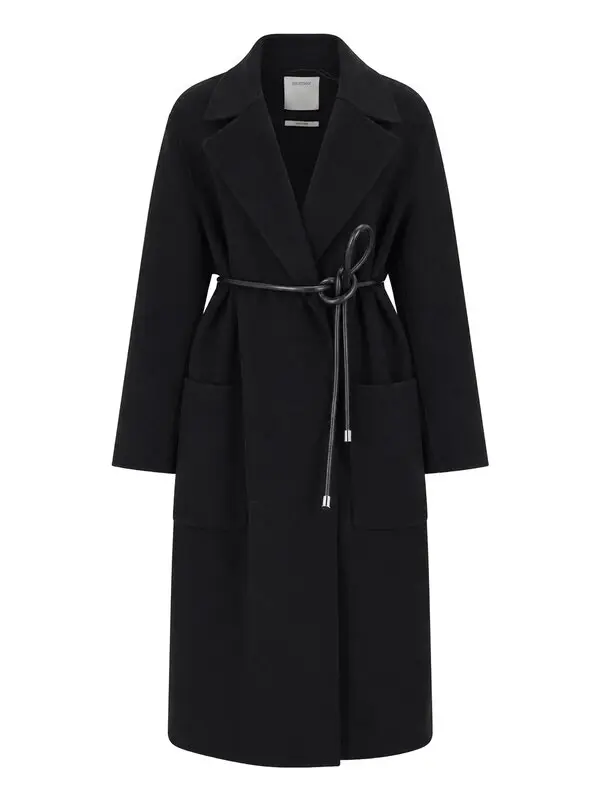 Sportmax Wool Coat With Tie Belt - Black