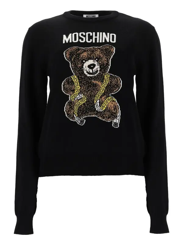 Moschino Teddy Bear Appliqué Knit Sweater - Black