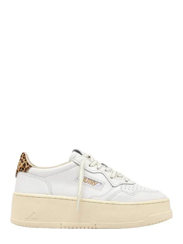AUTRY Leather Lace-up Platform Sneakers With Leopard Print Accent - Bianco