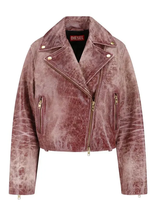 DIESEL® Genuine Leather Moto Jacket - Brown