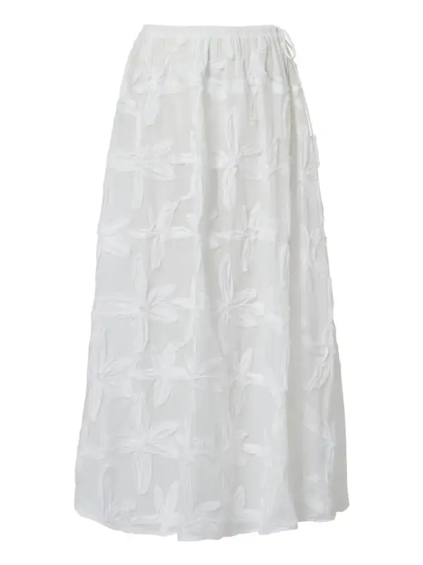 Farm Rio Embroidered Long Cotton Skirt - Bianco