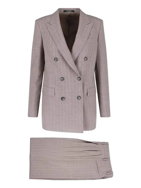 Tagliatore Double-breasted Pinstripe Blazer And Pleated Trousers Set - Brown