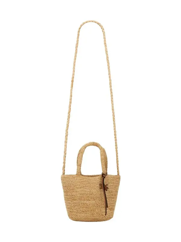 Manebí Mini Raffia Handbag With Top Handle And Shoulder Strap - Beige