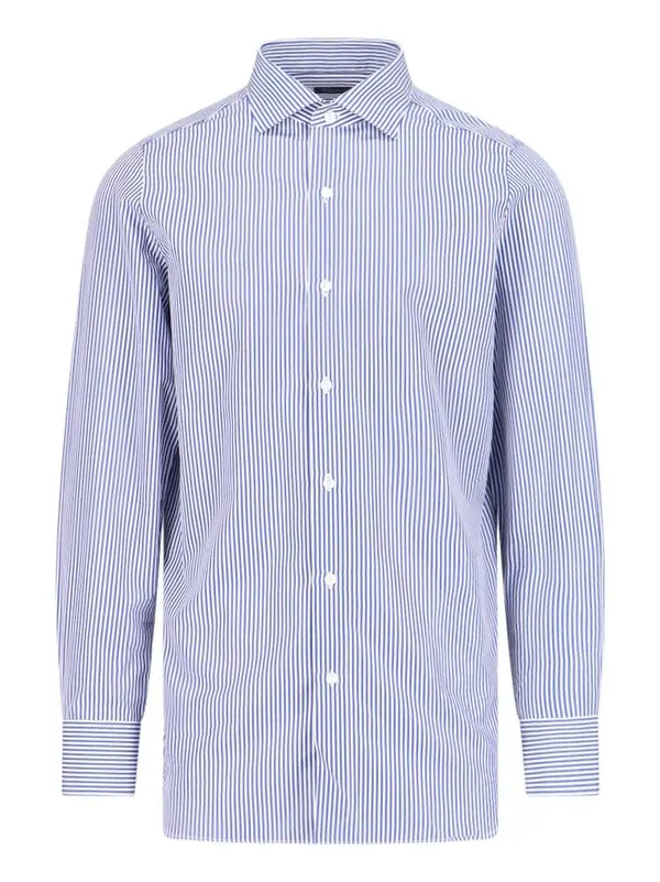 FINAMORE 1925 Striped Cotton Dress Shirt - Blue