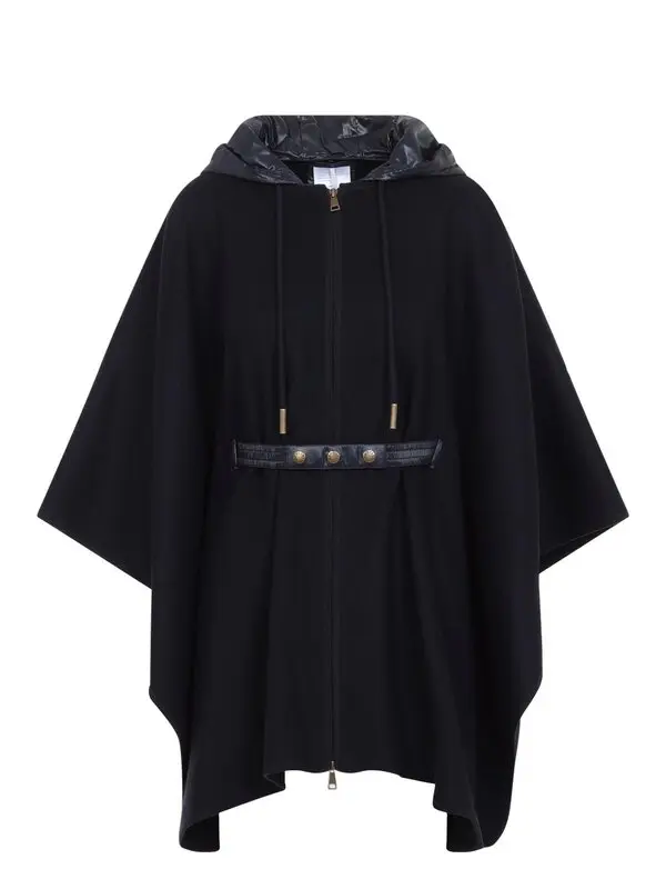 Moncler Wool-blend Cape With Hood And Belted Detail - Blue