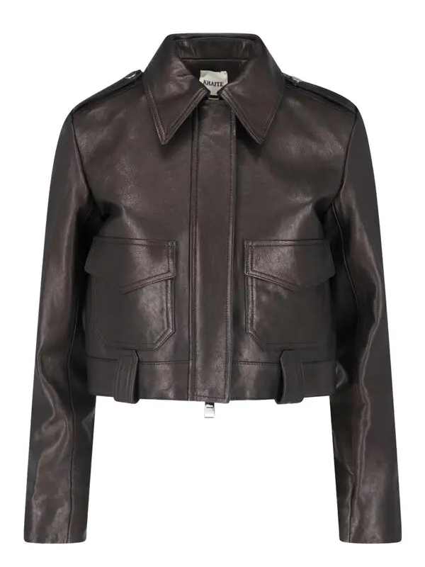 Khaite Leather Cropped Jacket - Black