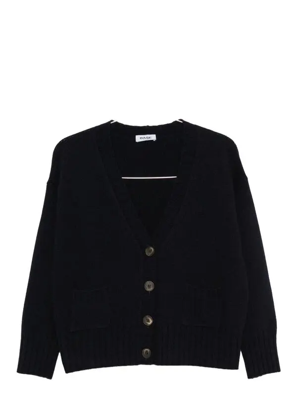 BASE Wool V-neck Cardigan With Pockets - Blue