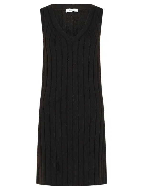 FERRAGAMO Ribbed Knit Sleeveless Dress - Brown