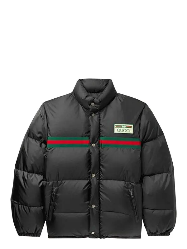 Gucci Quilted Down Jacket With Signature Stripe - Black