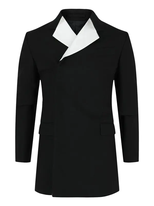 FERRAGAMO Silk Trimmed Double-breasted Blazer - Black