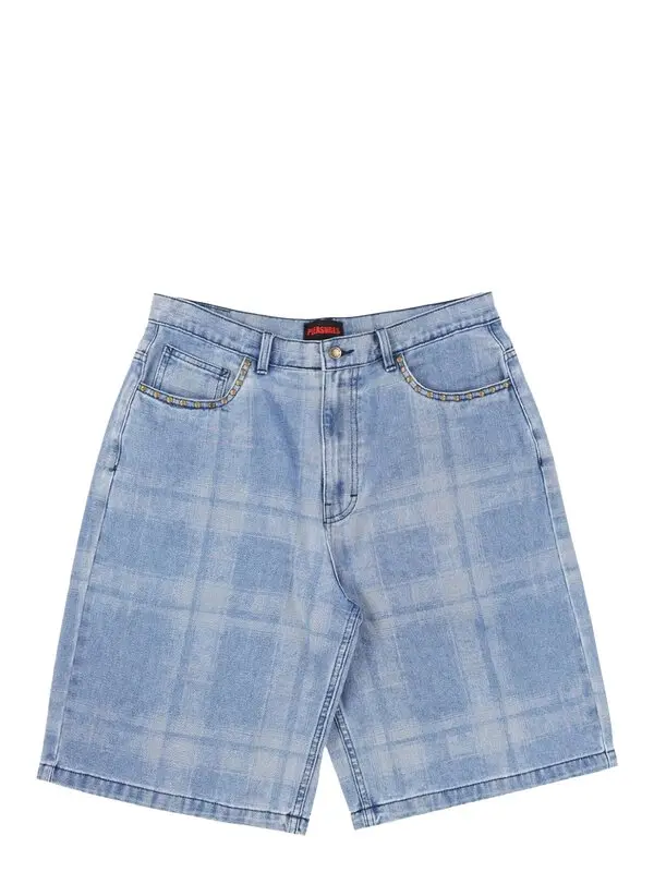PLEASURES Indigo Plaid Denim Jorts - Blue