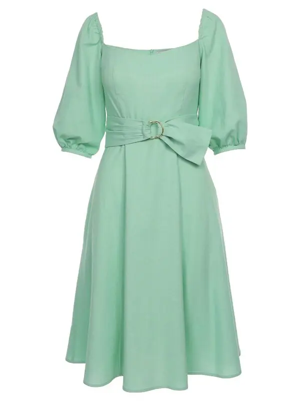 NORIA ANIS Miquela Puff Sleeve Midi Dress - Green