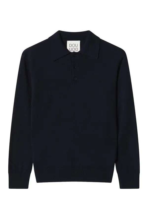 DOUUOD Virgin Wool Polo Sweater - Blue