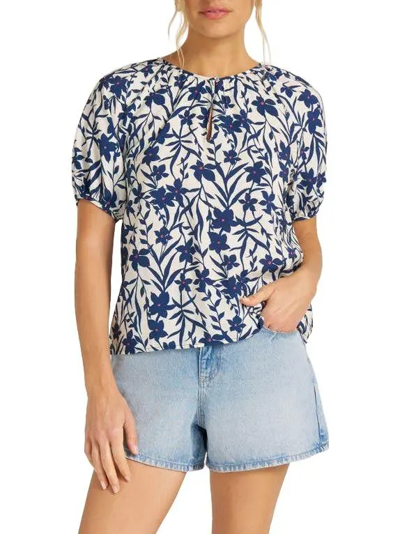 Matty M. Zia Floral Raglan Sleeve Top - Vellum/navy