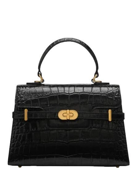 MI BOLSA LONDON Kensington Croc Embossed Leather Top Handle Bag - Black