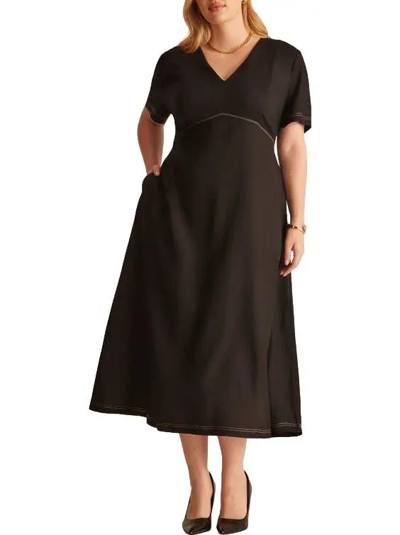 ESTELLE Alena Linen Blend Midi Dress - Black