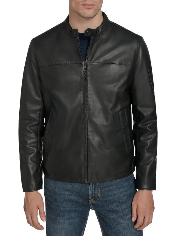 Andrew Marc Leather Racer Jacket - Black