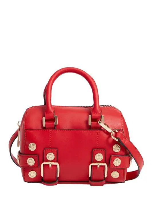 Topshop Bianca Studded Faux Leather Bowler Bag - Red Multi