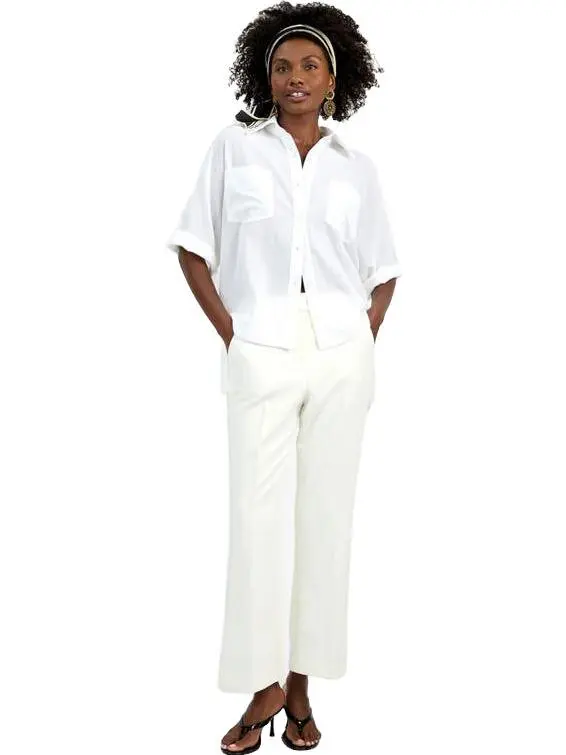 Trina Turk Cotton Mesh Button-front Shirt With High-low Hem - Whitewash