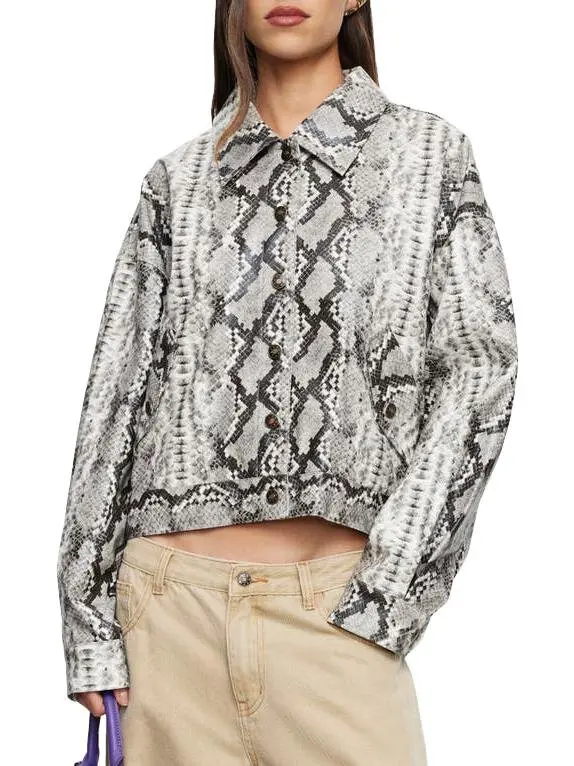 Lioness Angel Faux Snakeskin Cropped Jacket - Bronze