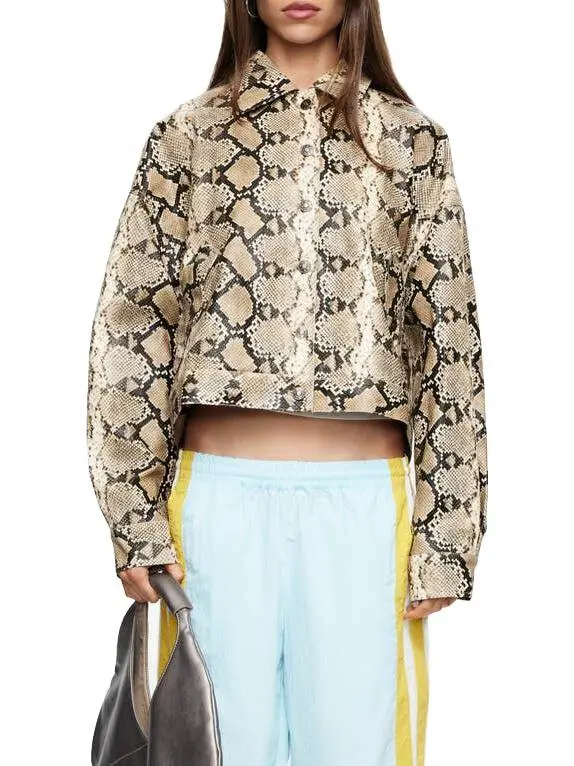 Lioness Angel Faux Snakeskin Cropped Jacket - Camel