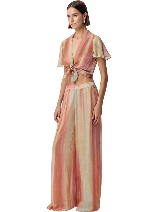 EXQUISE Absolon Striped Wide Leg Lined Pants - Multi Color