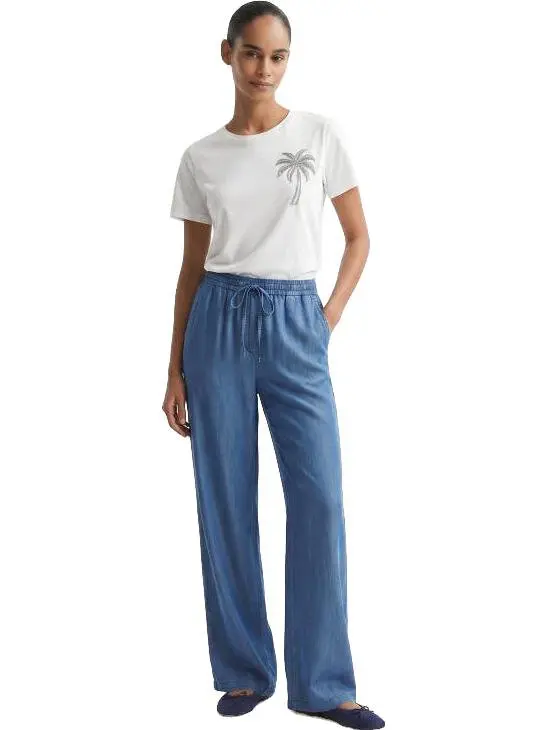 EXQUISE Duncan Straight Leg Denim Pants With Lace-up Waist - Blue