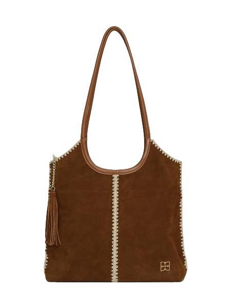 BELLE & BLOOM Suede Shopper With Whipstitch Detailing And Detachable Pouch - Brown