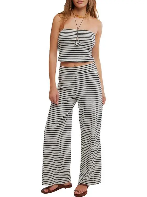Free People Sailor Stripe Tube Top And Wide Leg Pant Set - Ivory Combo